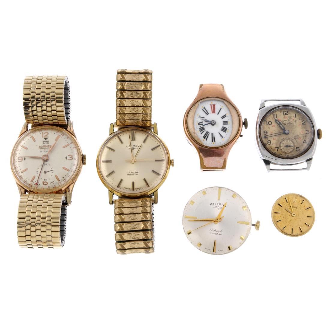 A group of four assorted watches and two watch