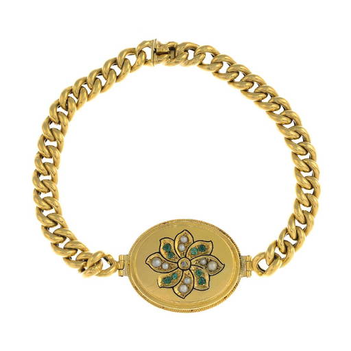 A Gem Set Bracelet. Designed As A Vari Shape Emerald,