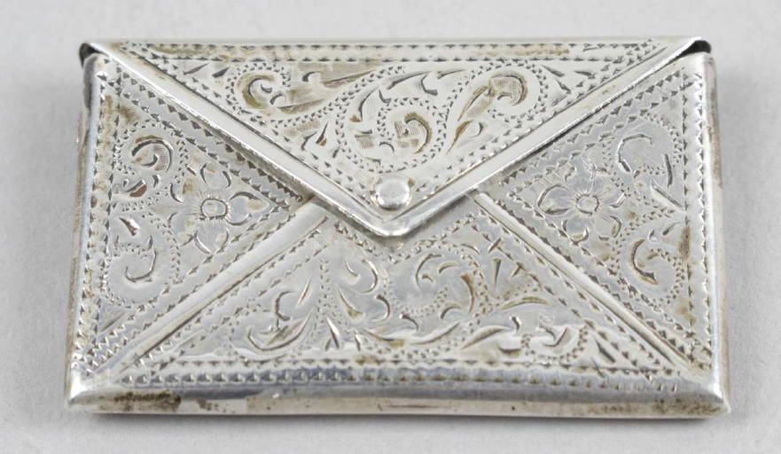 A George V Silver Stamp Case Modelled As An Envelope,