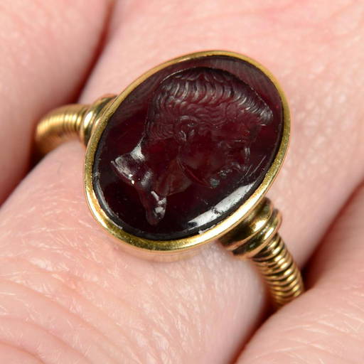 A 19th Century Revivalist 18ct Gold Garnet Intaglio Ring, Possibly ...