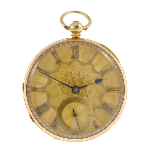 An 18k Gold Key Wind Open Face Pocket Watch.