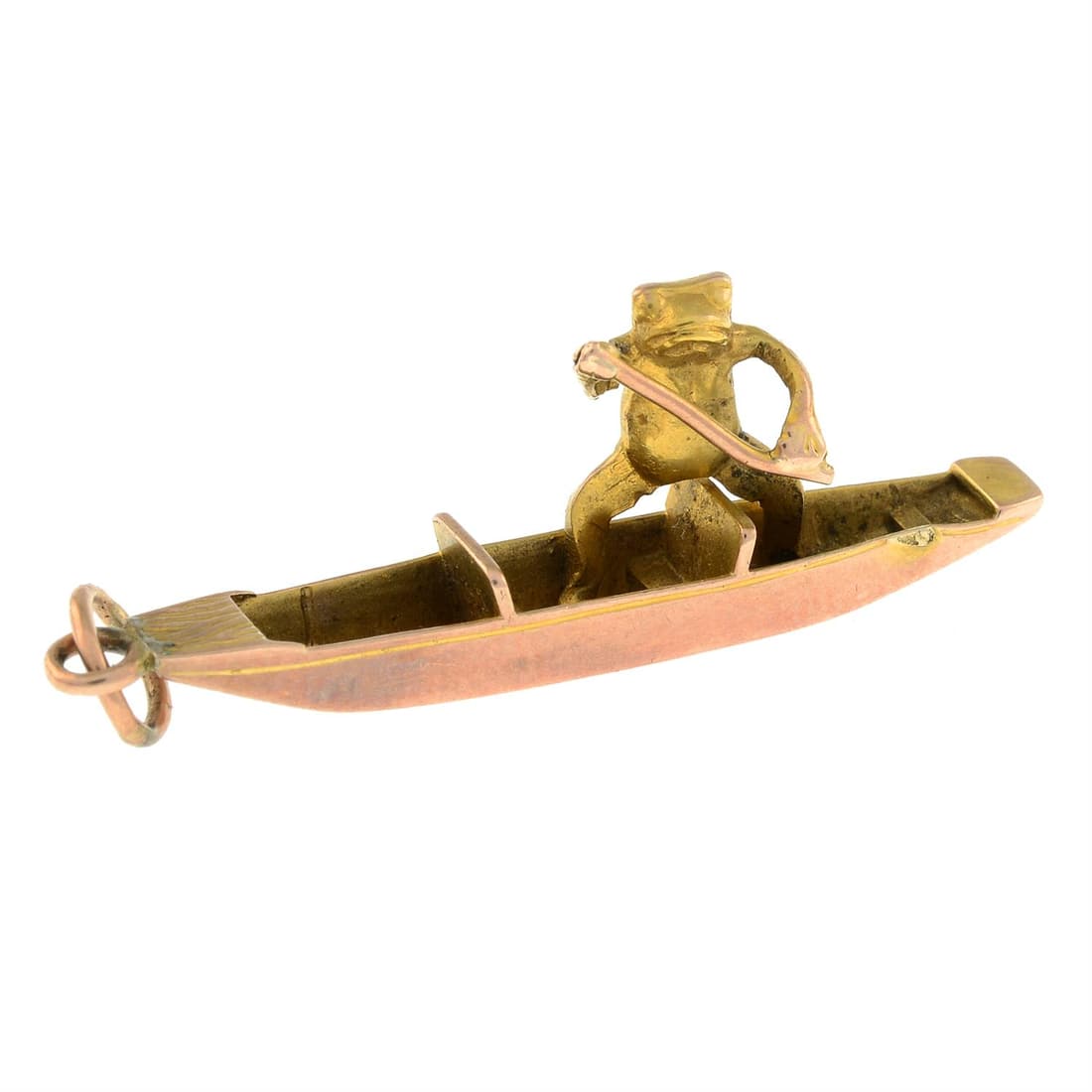 A Mid 20th Century Gold Charm, Depicting A Frog In A Rowing Boat. Auction
