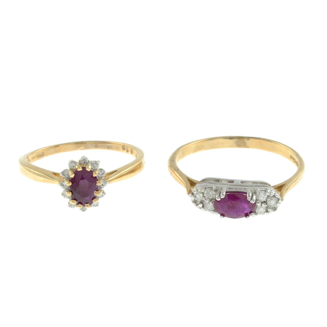 Two 9 Carat Gold Ruby And Diamond Cluster Rings. Auction