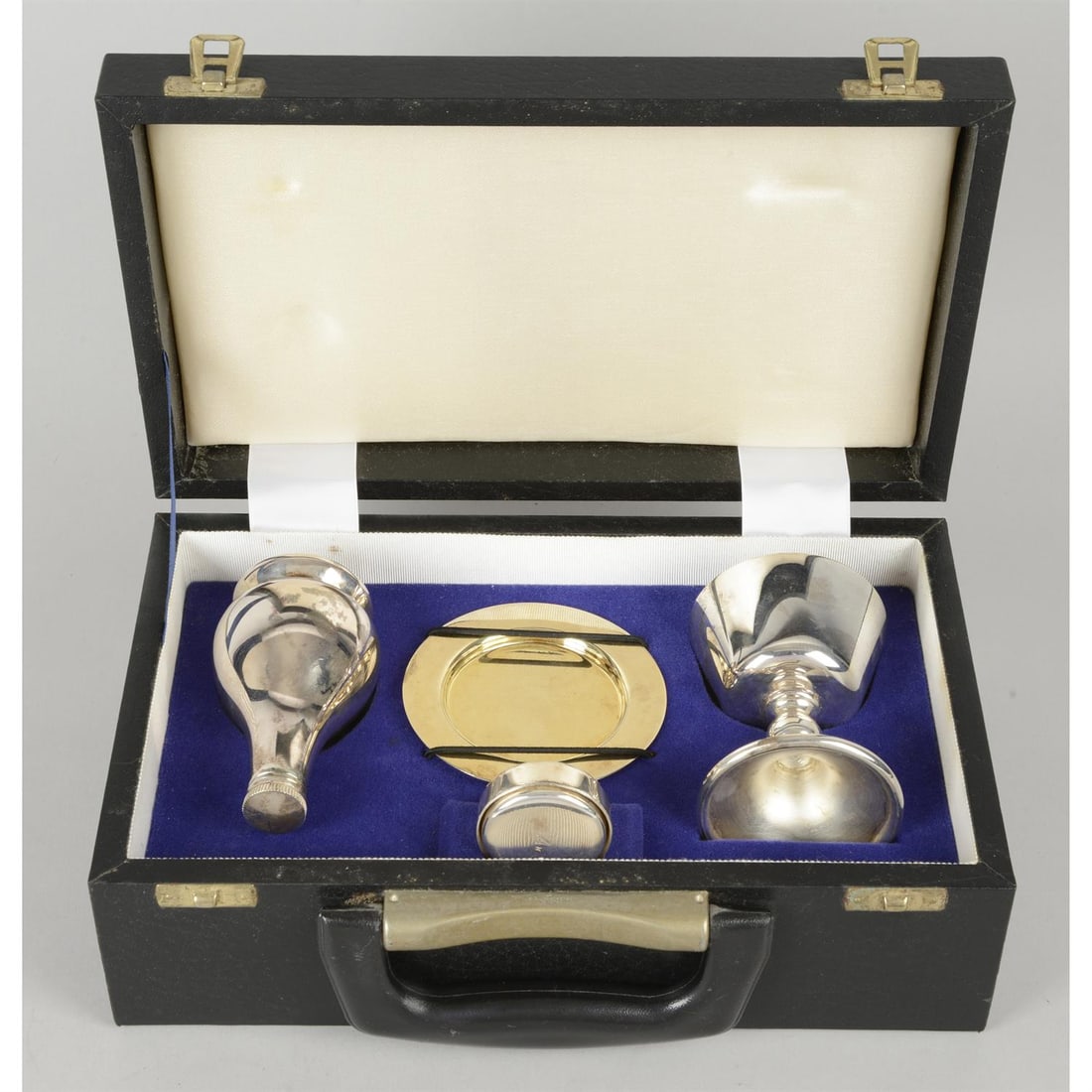 A Silver Plated Travelling Communion Set In Fitted Case. Auction