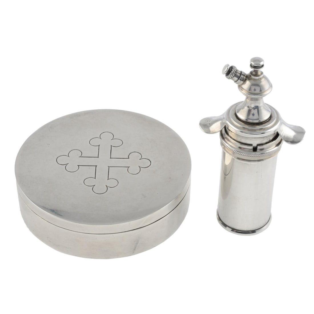 1920's Silver Pyx Box; Plus A Silver Mounted Perfume Atomiser. (2). Auction
