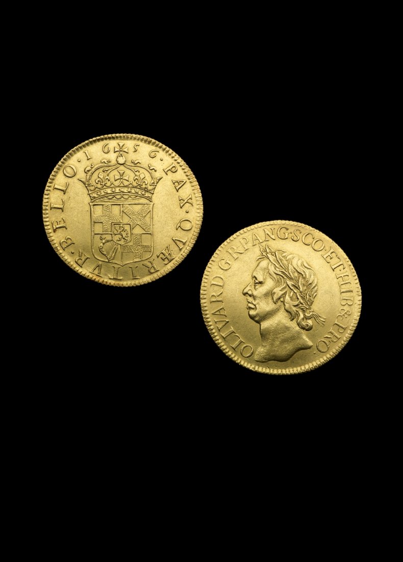 Oliver Cromwell, gold Broad of Twenty-Shillings 1656 by
