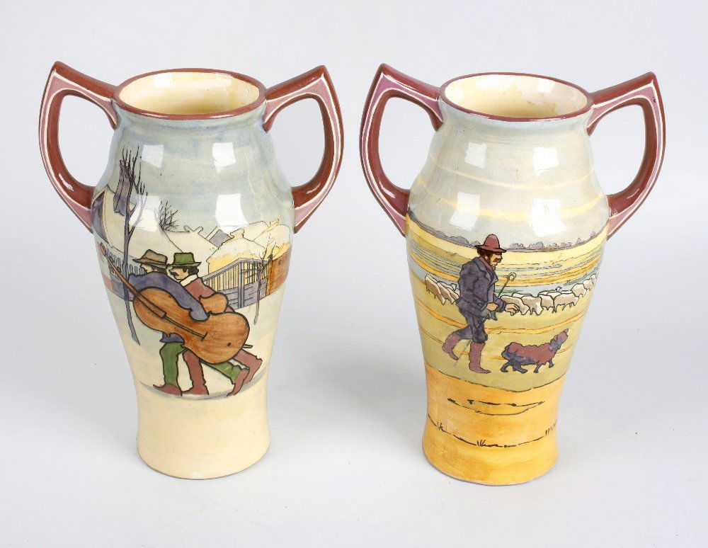 A pair of Emil Fischer Hungarian pottery intarsio vases