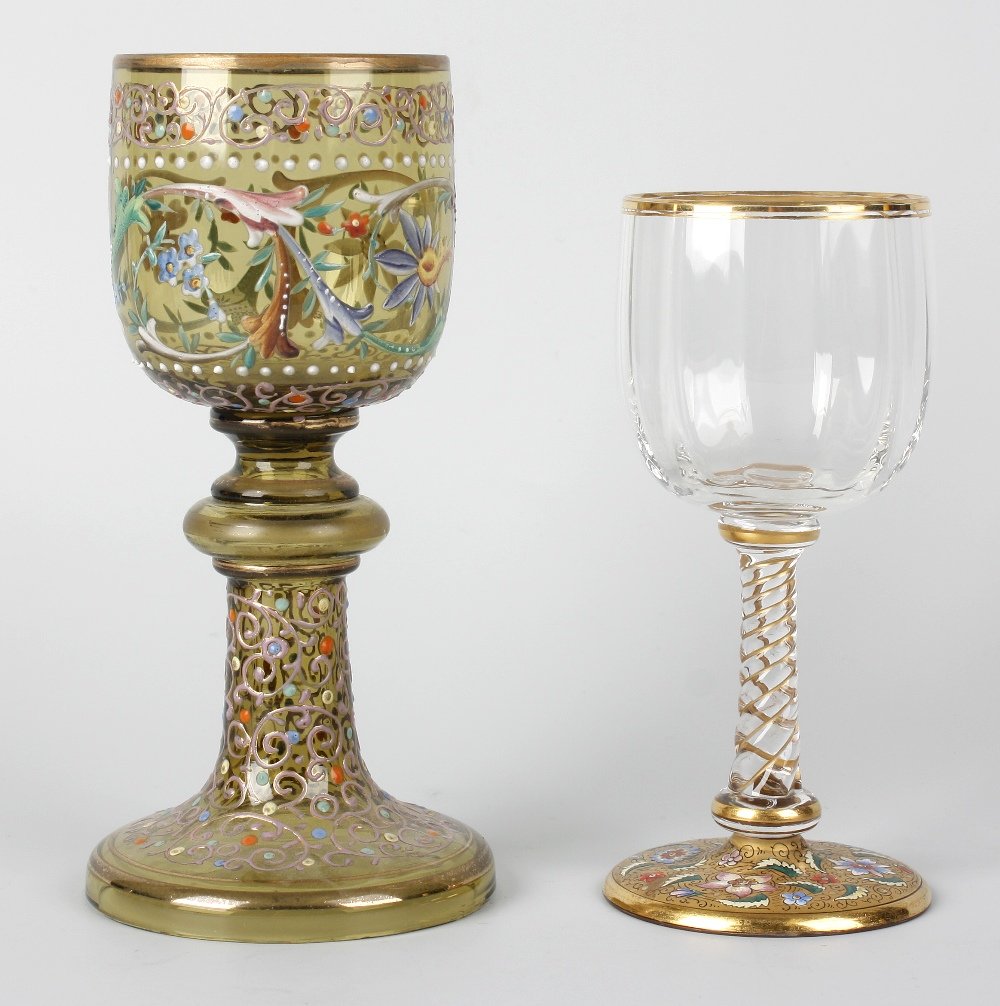 Two Moser glass goblets