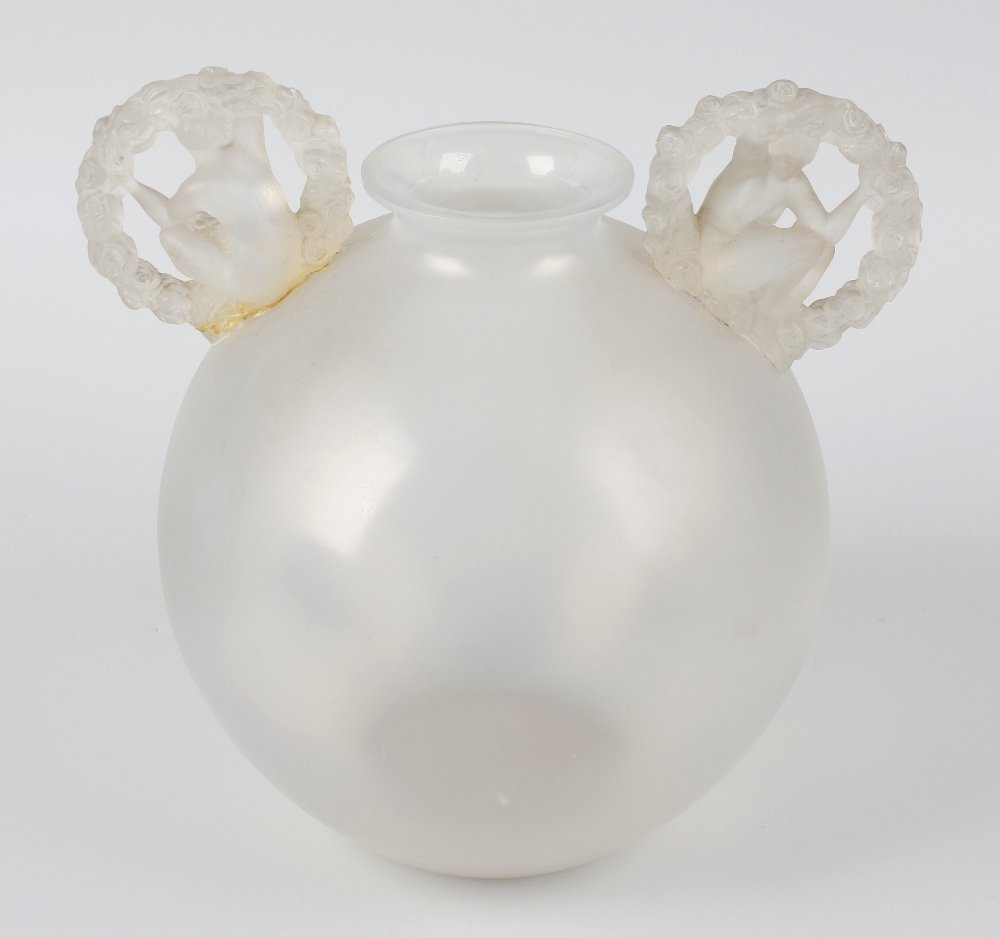 A rare Rene Lalique opalescent glass 'Ronsard' vase