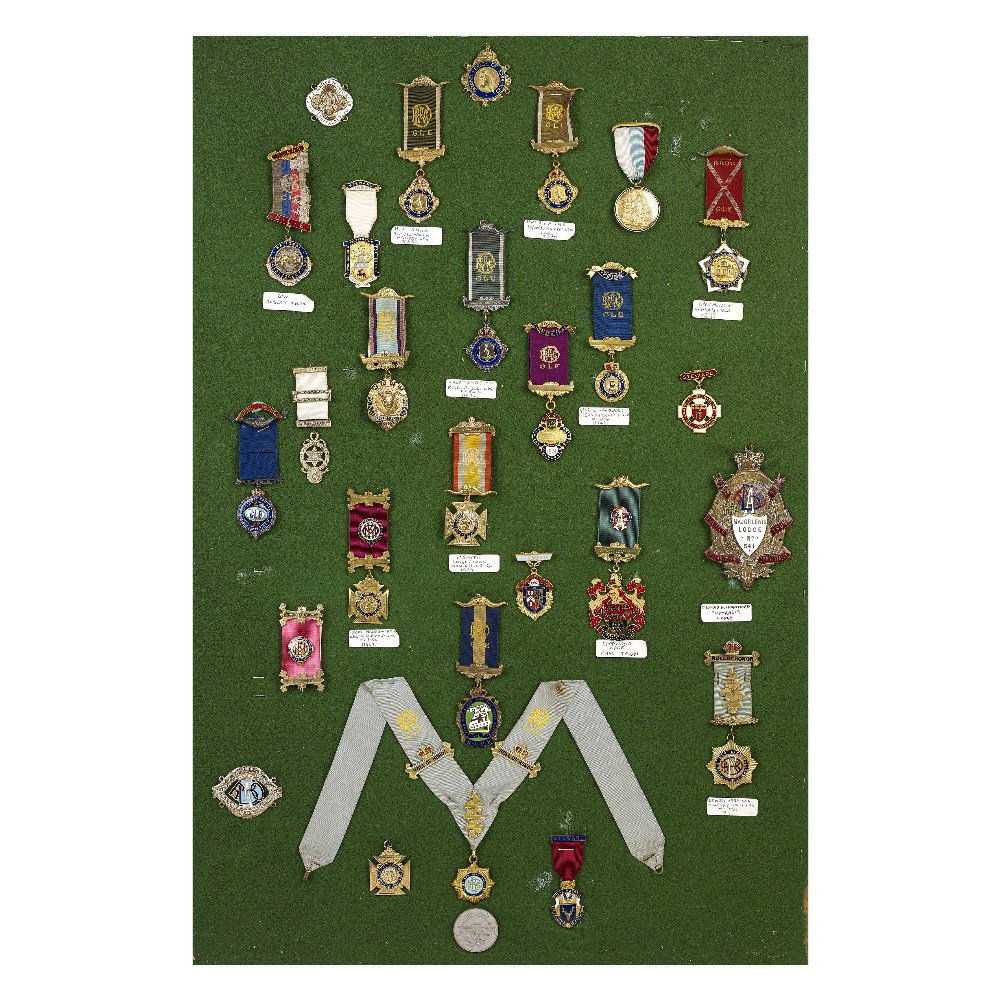A framed collection of mainly RAOB medals and badges,