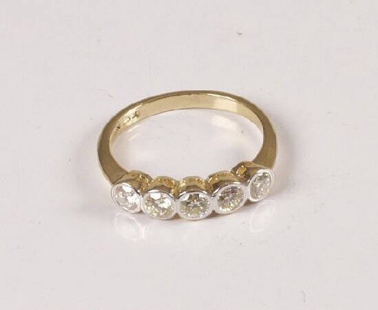 18ct Gold Five Stone Diamond Collet Set Ring Of App