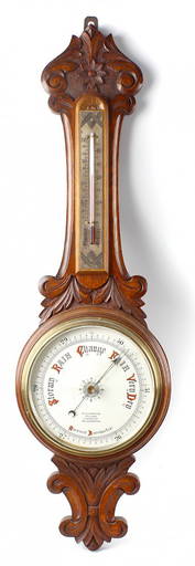 A Victorian Carved Oak 'banjo' Barometer, With Alcohol