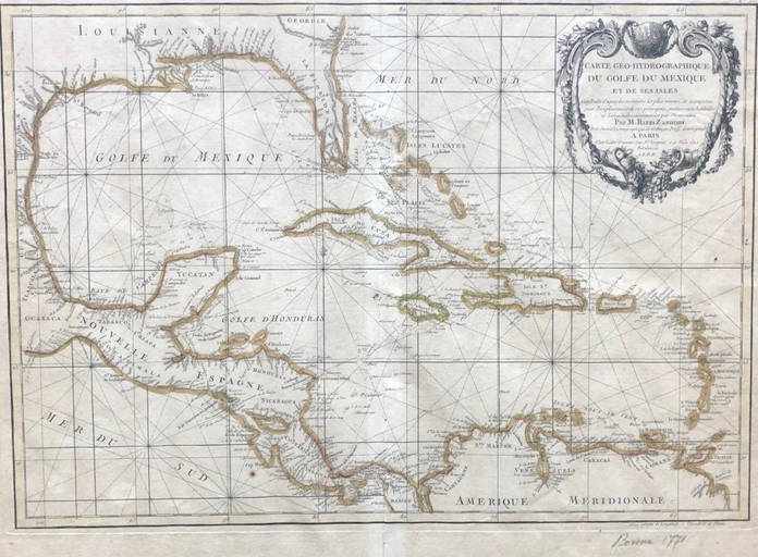 .18th Century French Map Of Cuba, Florida And Louisiana