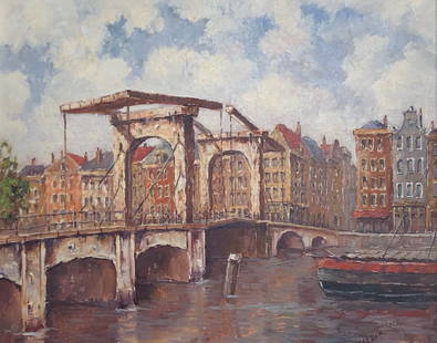 Jan Van Beek (20th C Dutch) Impressionist Harbor Scene