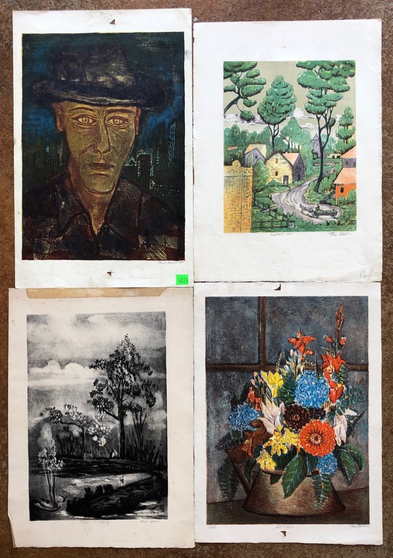 (4) Theodore Wahl (1903 1990, Nj) Wpa Lithographs