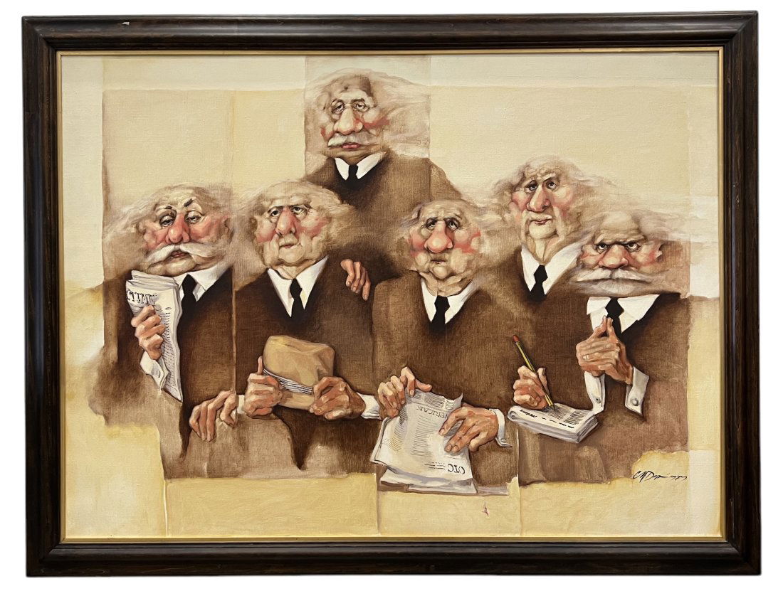 Monumental 1970's Modernist Painting Of Judges, Illegible Signature