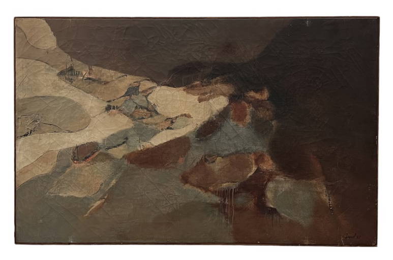 Mid Century Modern European Abstract Painting, Signed