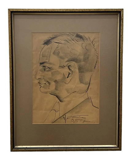 Vintage Graphite Drawing Of A Man, Signed By Unknown Artist