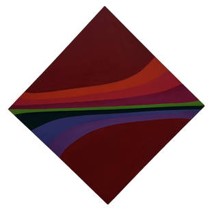 Mid Century Modern Hard Edge Geometric Abstract Painting, Unsigned