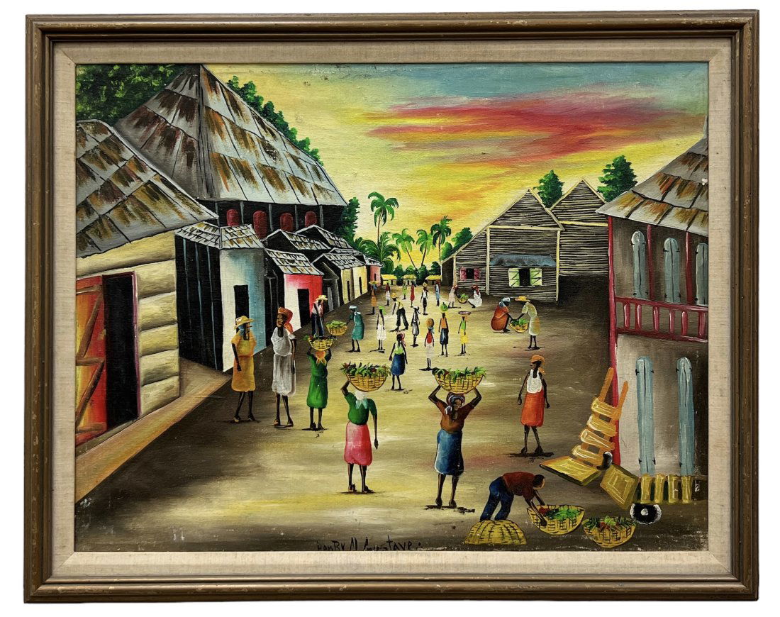 Henry M Gustave (20th C, Haiti) Village Scene