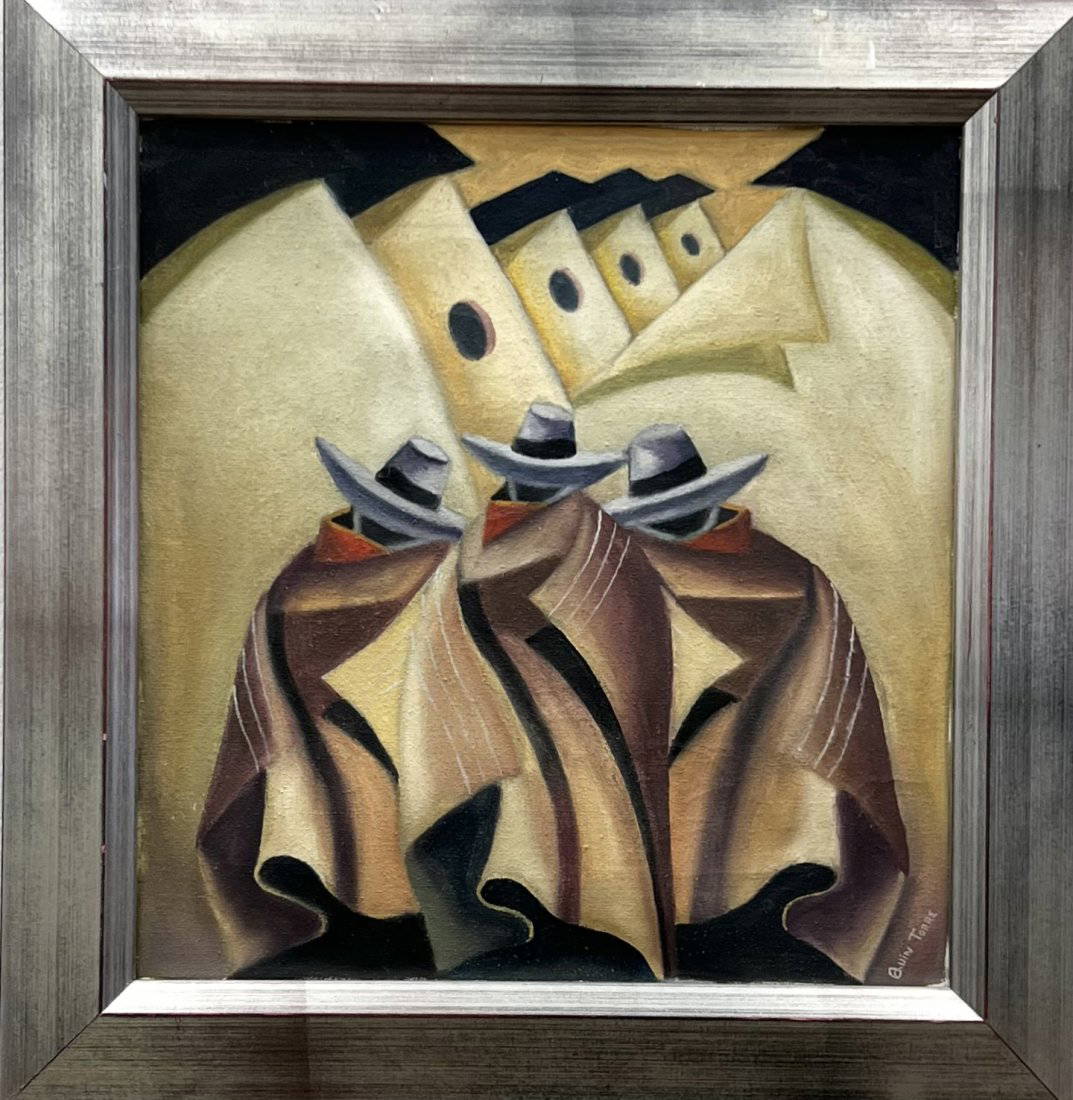 Mexican Cubist Painting, Signed Auction