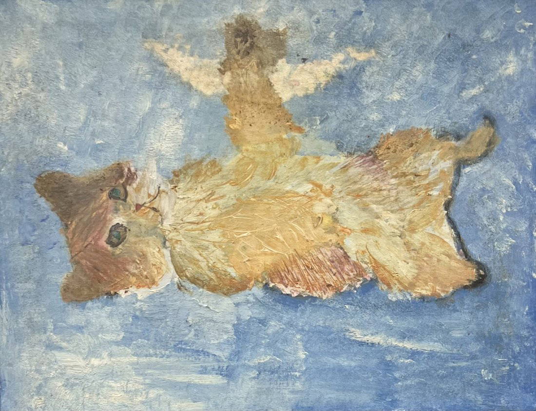 Vintage Expressionist Painting Of A Cat Auction