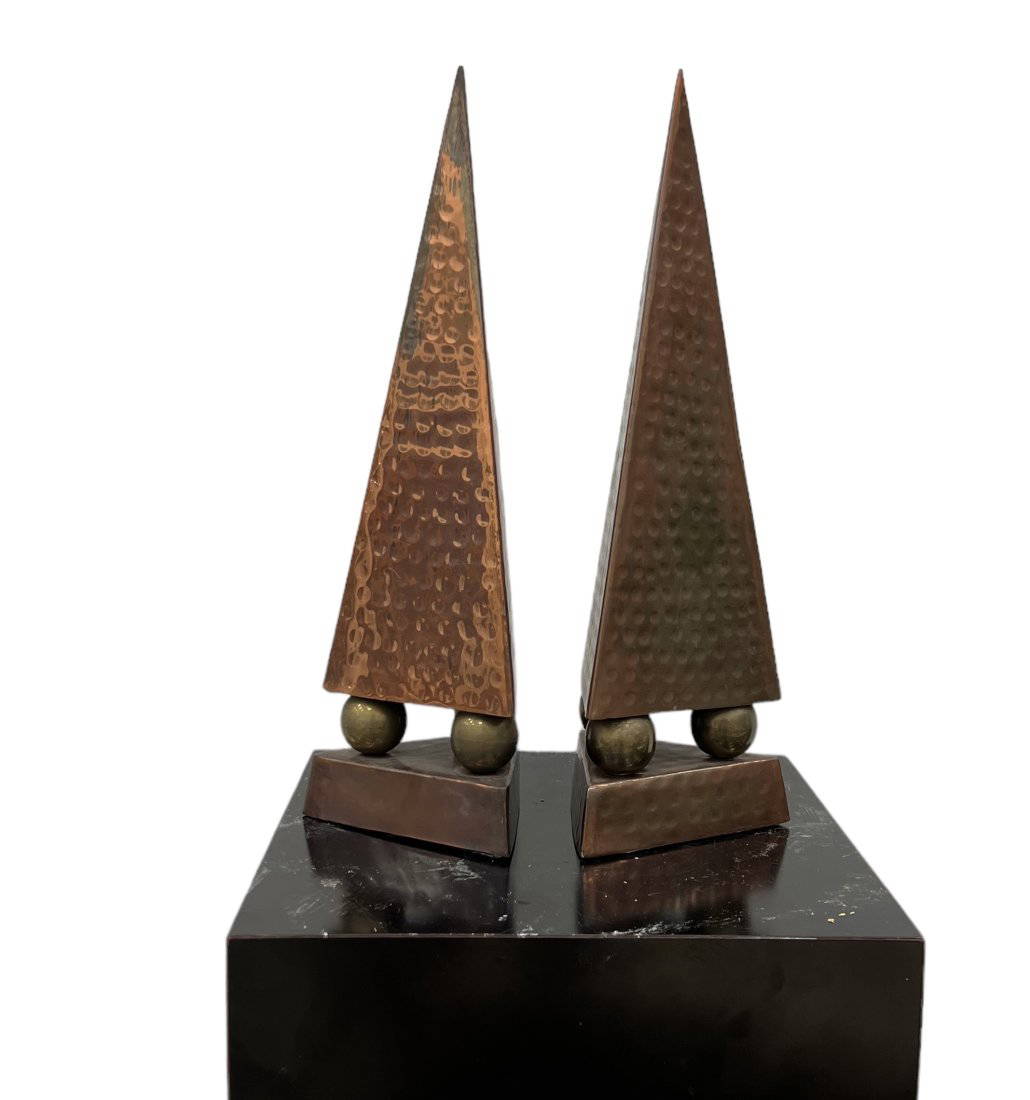 Pair Of Mid Century Modern Hammered Copper Obelisks Auction