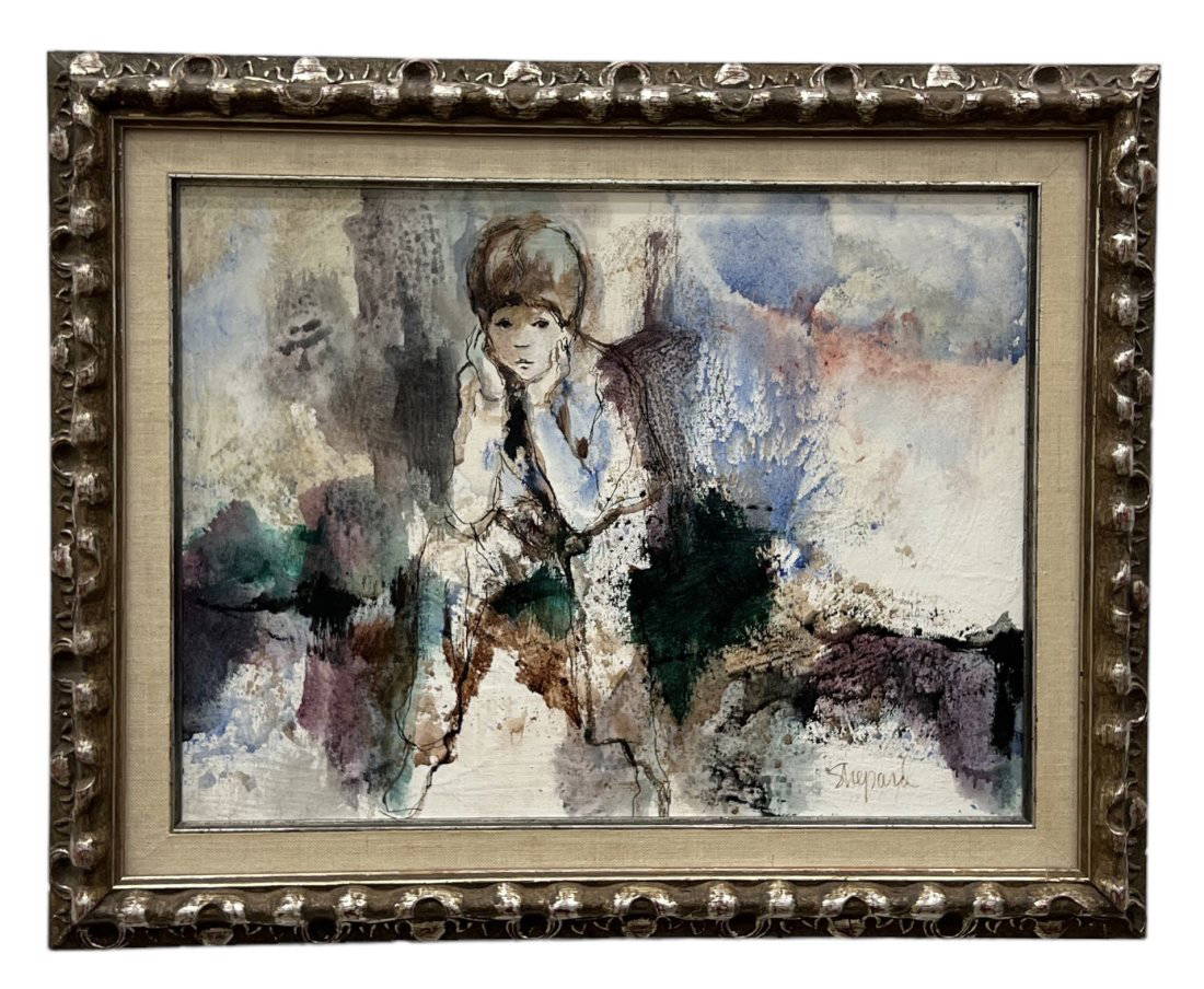 Modernist Abstract W/ Figure Of A Boy Signed Shepard Auction