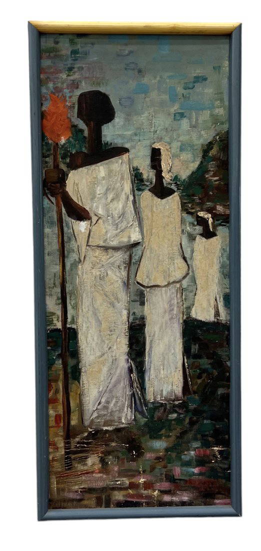 African Cubist Ceremonial Painting, Signed By Unknown Artist Auction