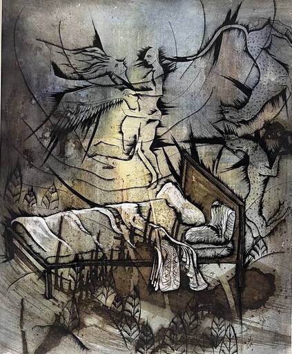 Ivan Arocha (20th C, Cuban) Abstract, Surrealist Ink Drawing