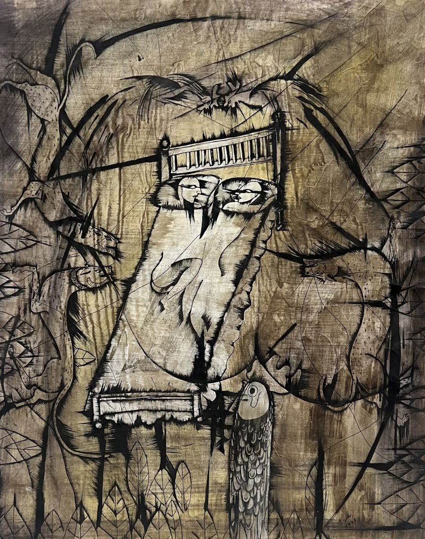 Ivan Arocha (20th C, Cuban) Abstract, Surrealist Ink Drawing Auction