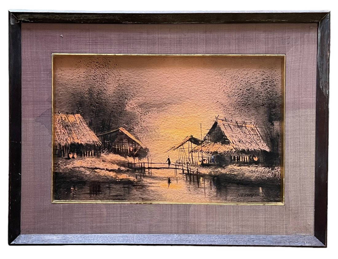 Nikit (nk) Kampan (20th C, Vietnam) Impressionist Tonalist Landscape ...