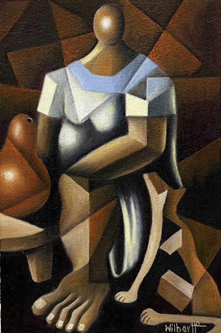 Mexican Cubist Abstract Painting, Signed Auction