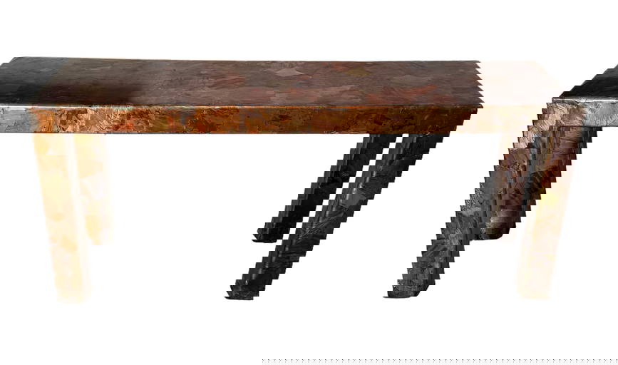 Mixed Metal Patchwork Brutalist Wood & Laminate Console In The Style Of ...