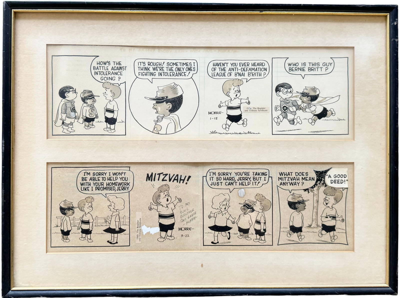 Morrie Brickman, Antique Jewish Mitzvah Peanuts Comic Ink Drawing Auction