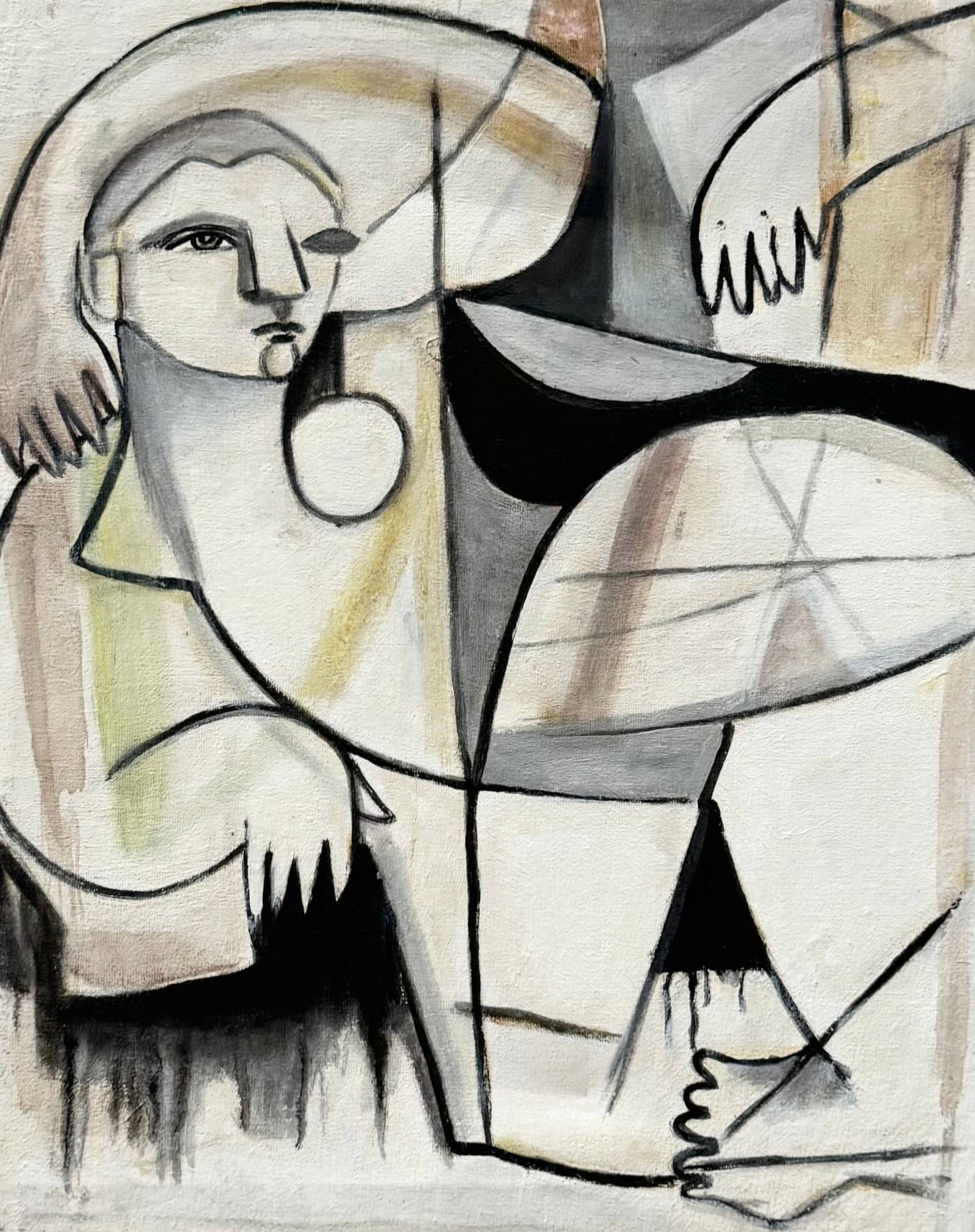 Mexican School Cubist Abstract Painting, Signed Auction