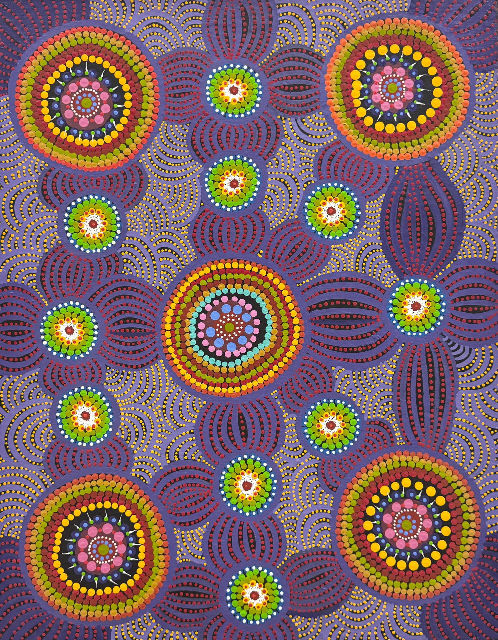 Vintage Aboriginal Flower Abstract Oil On Canvas Auction