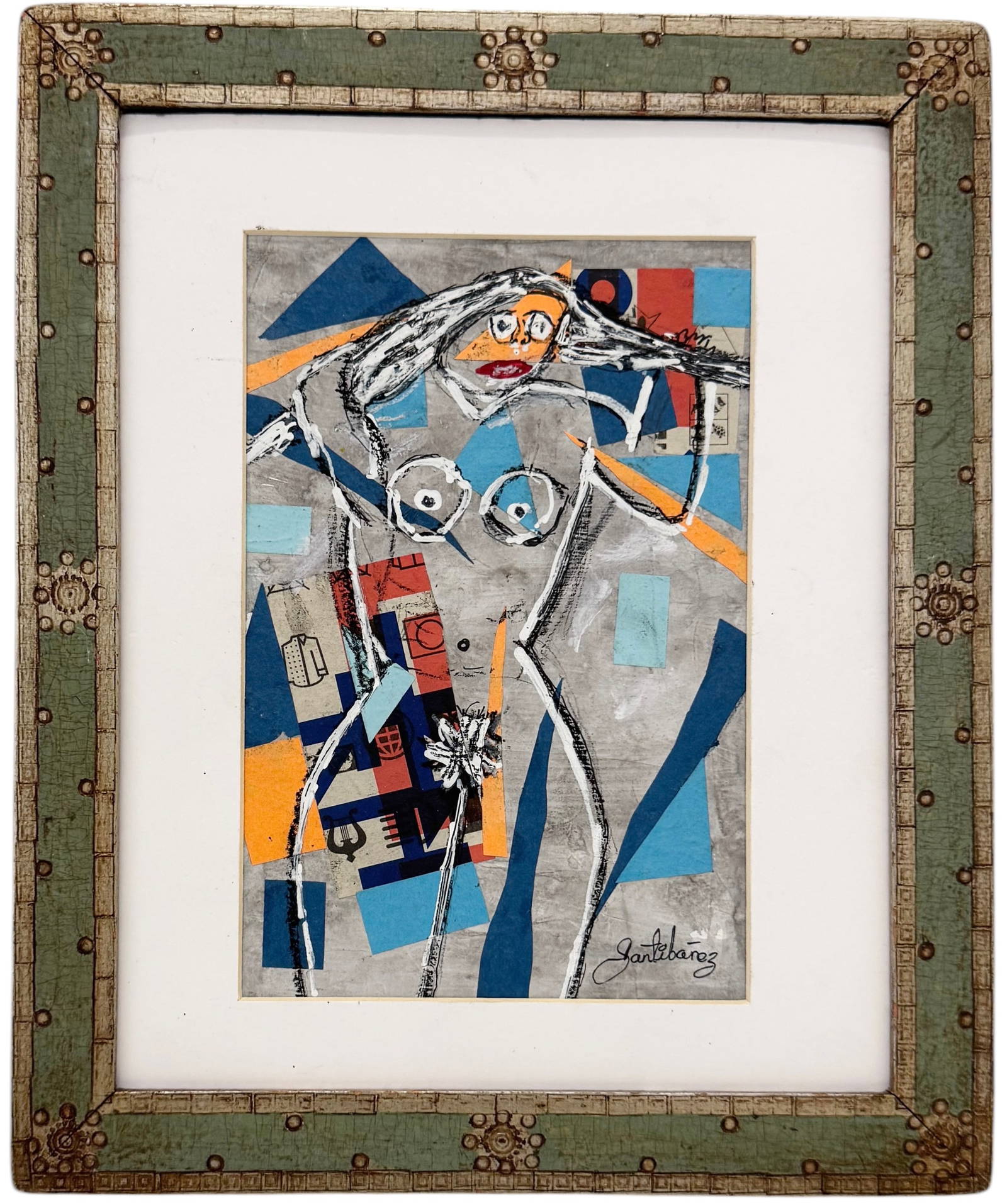 Nicely Framed Mexican School Cubist Figural Abstract Signed Auction