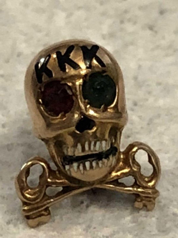 Rare Antique Kkk Ku Klux Klan 14k Gold Skull Pin.