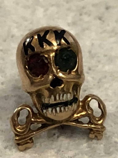 Rare Antique Kkk Ku Klux Klan 14k Gold Skull Pin.