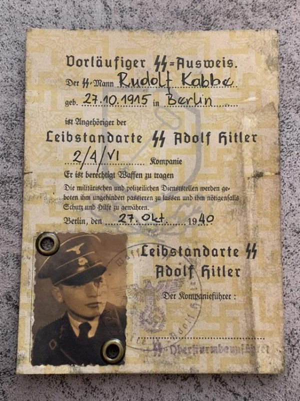 RARE WW2 GERMAN AUSWEIS SS IDENTIFICATION CARD WITH - Oct 22, 2018 ...