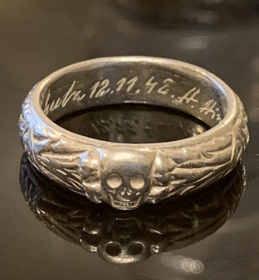 WW2 GERMAN TOTENKOMPF SKULL RING WITH ENGRAVED NAME