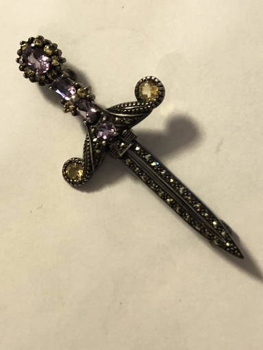 Antique Sterling Silver Ladies Sword Brooch