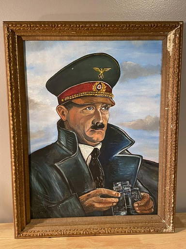Rare Ww2 German Adolf Hitler Framed Canvas Painting