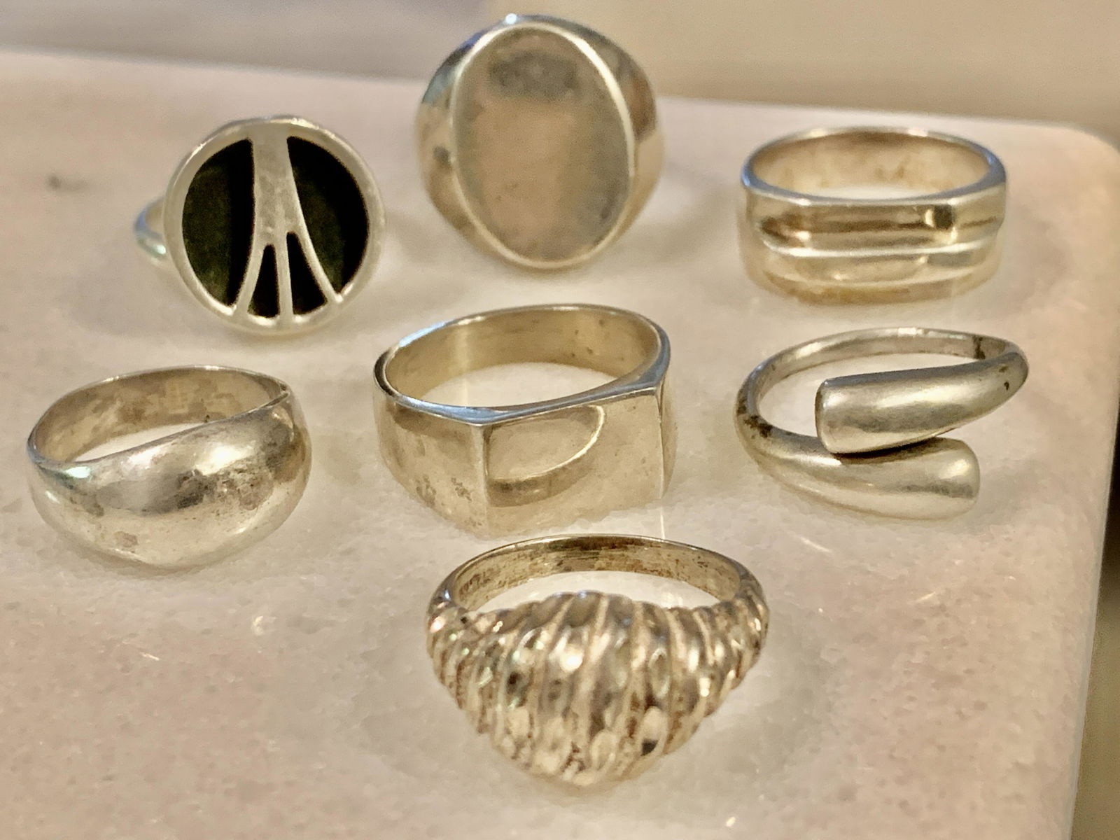 Estate Lot Of (7) Stelring Silver Cocktail Rings