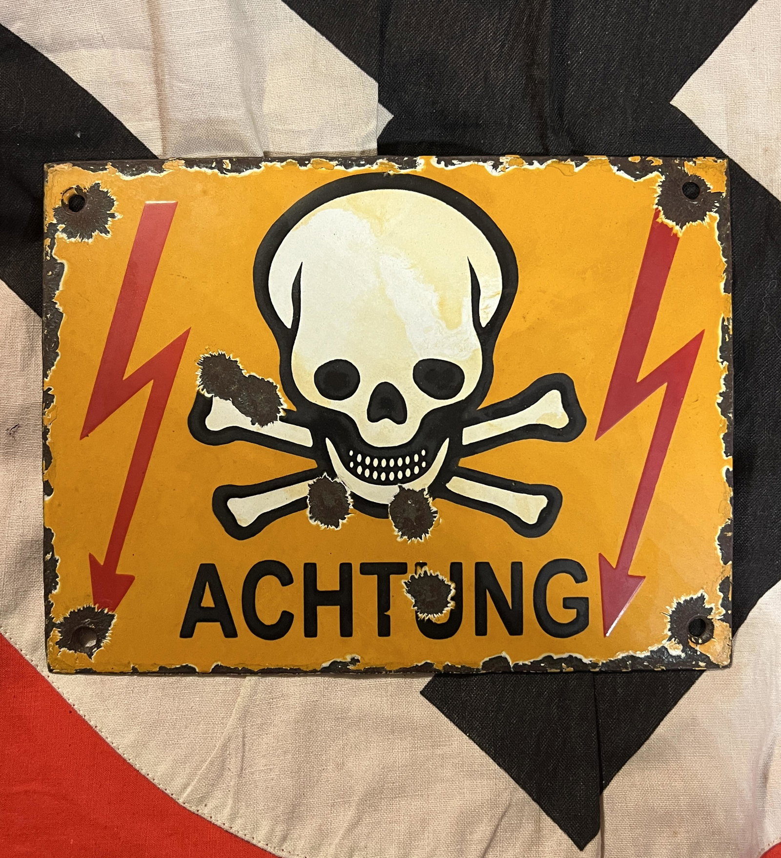 Rare Ww2 German Achtung Porcelain Enamel Sign