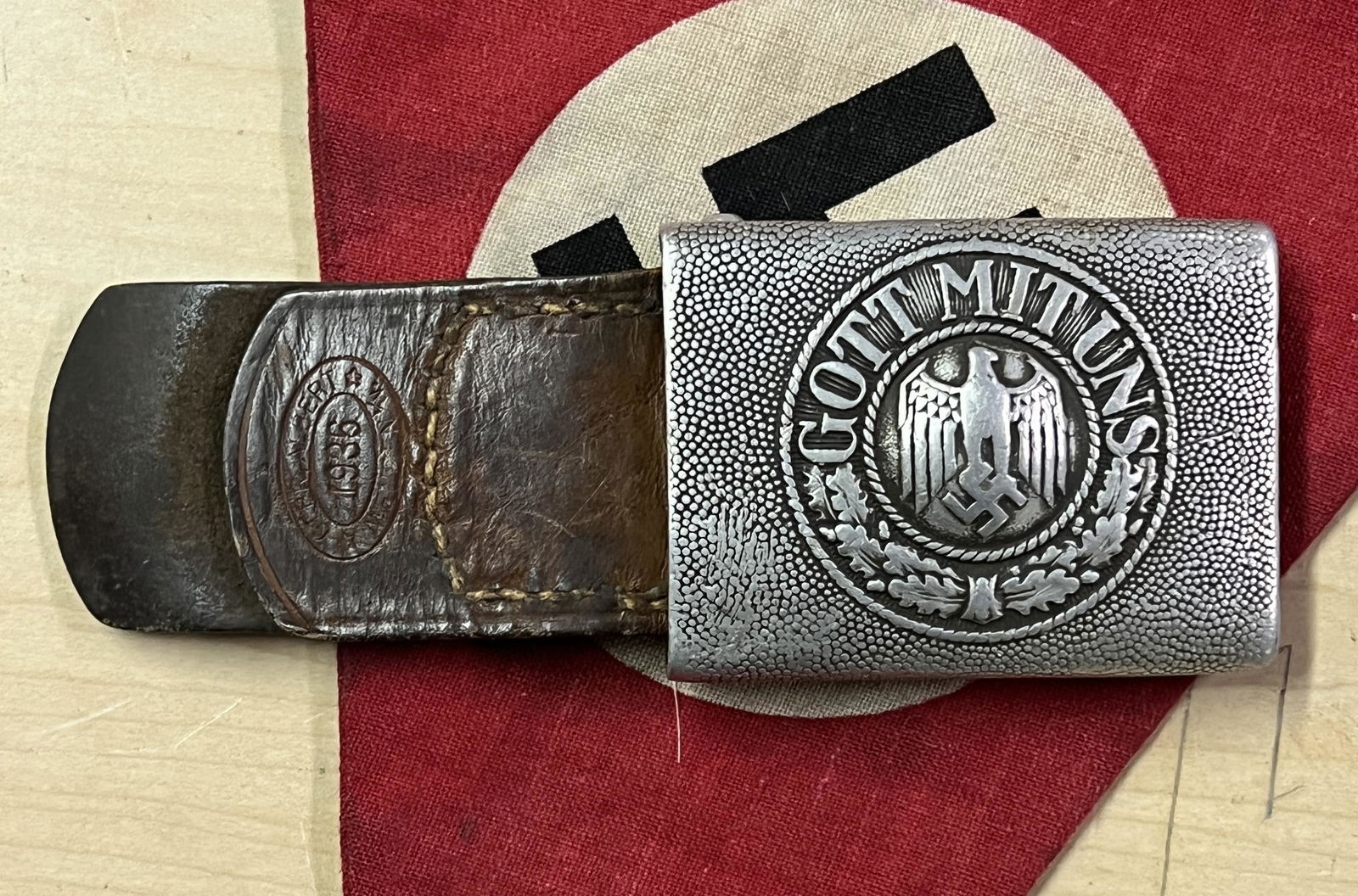 Rare Ww2 German Gott Mit Uns Belt Buckle W/maker Marks