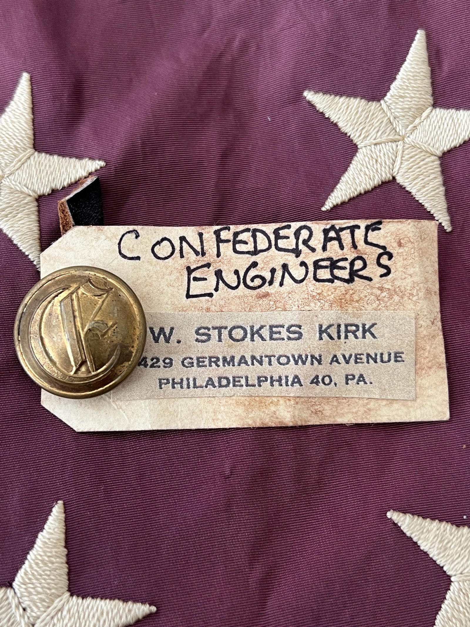 W. Stokes Kirk Civil War Confederate Engineers Button