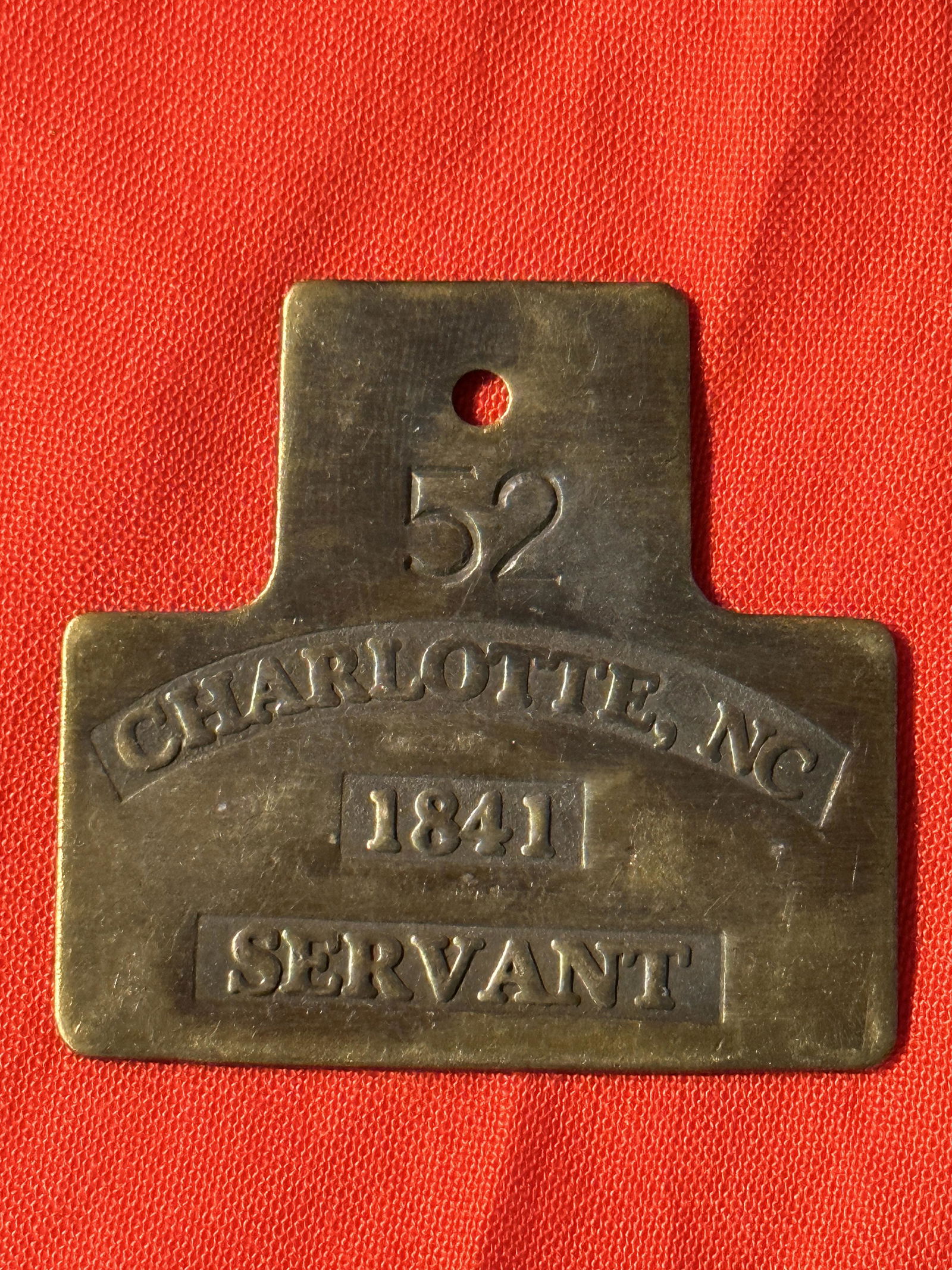 1841 CHARLOTTE, NC SERVANT #52 SLAVE TAG - Nov 01, 2022 | Rare ...