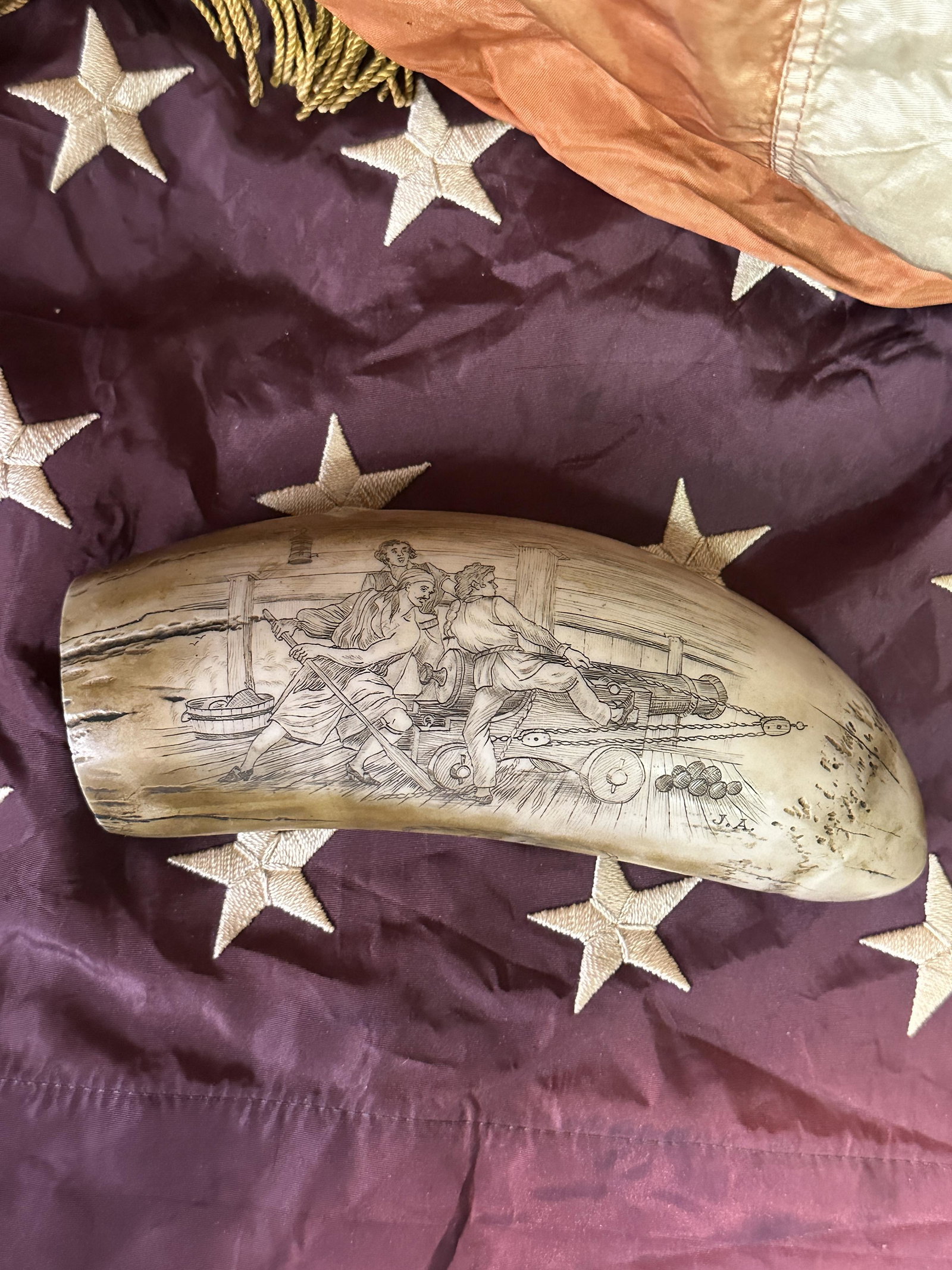 Pre Civil War Napoleon Engraved Scrimshaw Tooth With Battle Scene